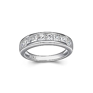 MORGAN & PAIGE Wedding Anniversary Ring - Classic Channel-Set Princess Cut Cubic Zirconia - Size 6-925 Platinum Plated Sterling Silver Anniversary Bands For Women