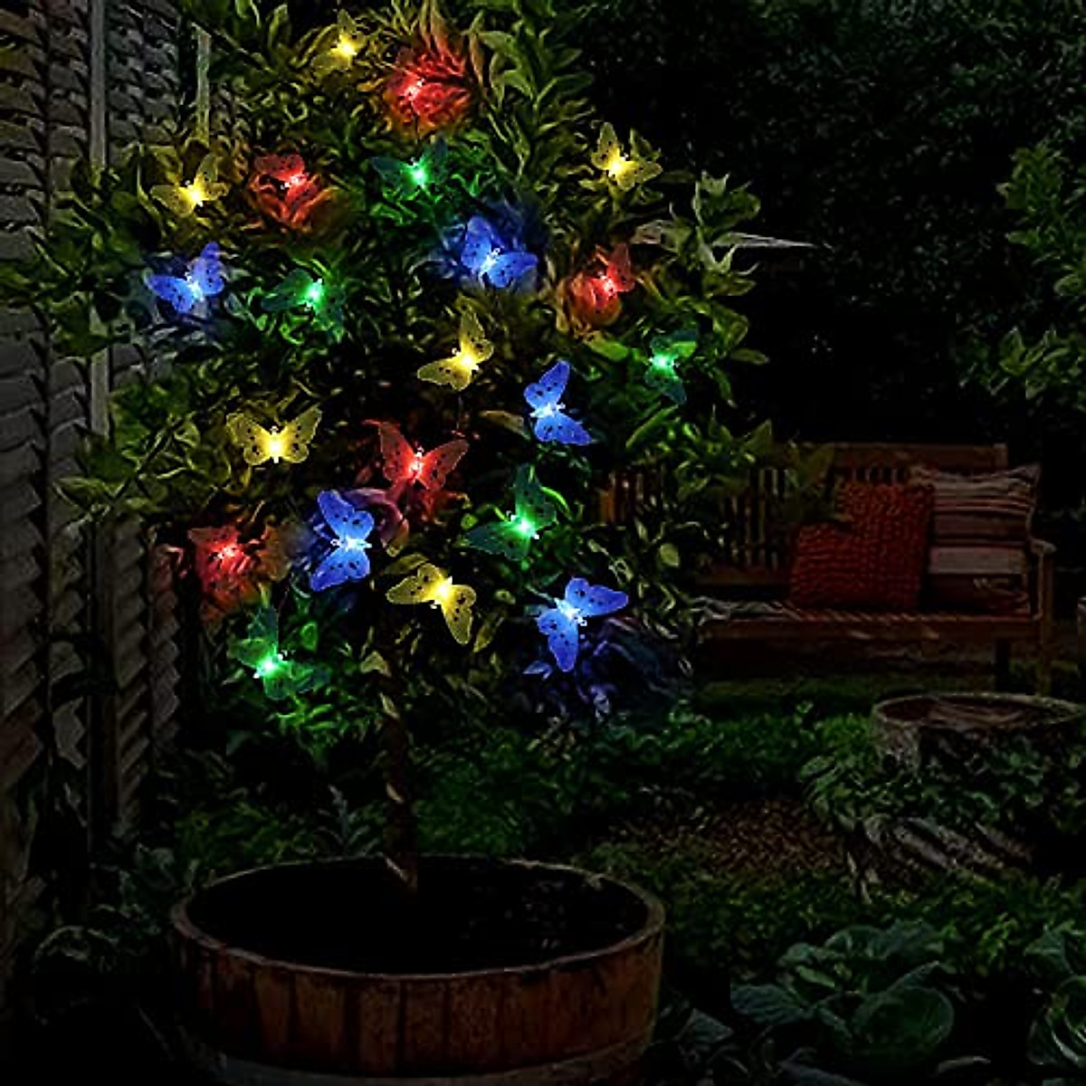 cuzile Outside Solar Light Garden Lights Waterproof 12 Fiber Optic Butterfly Shaped Solar Powered Fairy Lights for Christmas Tree Home Holiday Fence Yard Wedding Patio Party Decoration Multicoloured