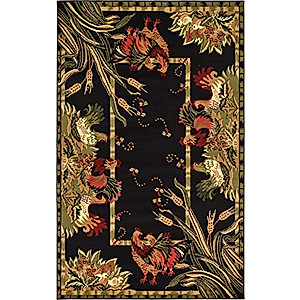 Unique Loom Barnyard Collection Area Rug - Farm (5' 3" x 8' Rectangle, Black/ Cream)