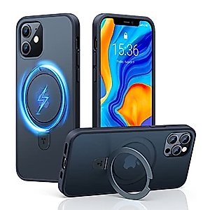 TORRAS Magnetic UPRO Ostand Designed for iPhone 12 Case & iPhone 12 Pro Case, Compatible with Magsafe Ring Stand, Military Grade Drop Protection, Shockproof Hard Translucent Slim 12 Phone Case, Black
