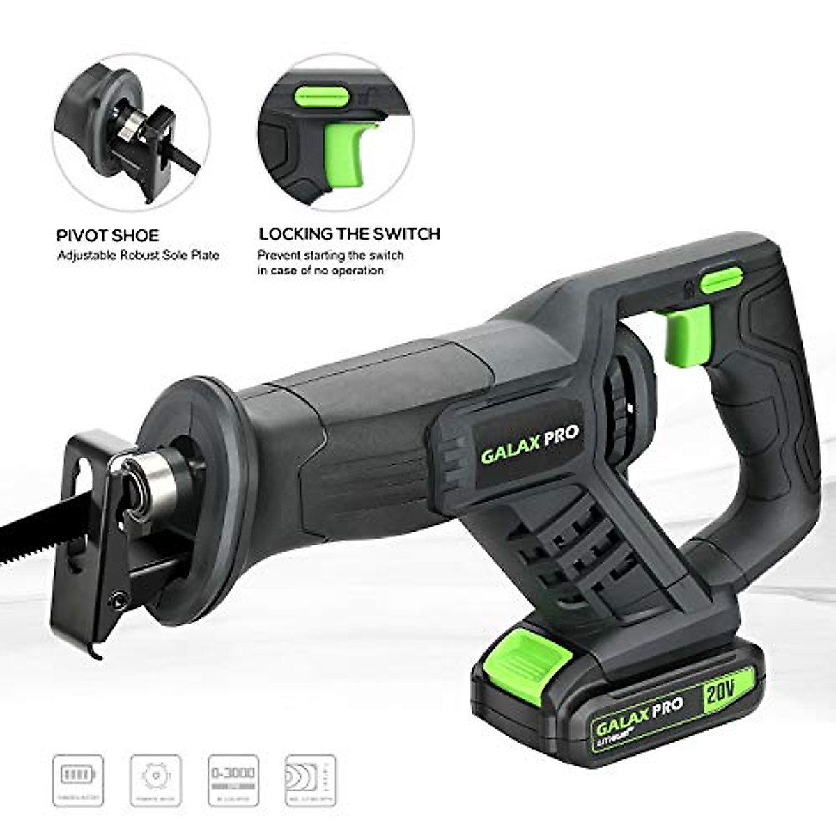 GALAX PRO 20 V Max Cordless Combo Kit, 20 N.m Impact Drill Driver, Reciprocating Saw 0-3000 SPM, 1.3 Ah Li-ion Battery Pack with Charger and 7 Pieces blades