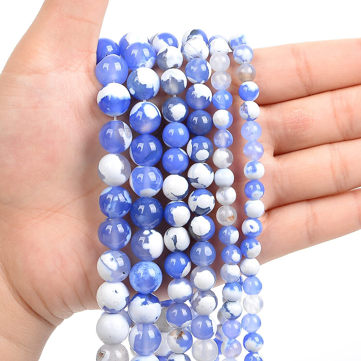 NHBT YU 6/8/10mm Natural Stone White Blue Fire Agate Round Beads Loose Spacer Bead for Jewelry Making DIY Accessories T87 (Color : H8611, Item Diameter : 6mm)