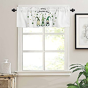 Bilagawa Valance Curtains Happy St Patricks Day Clover Dwarf Gold White Linen Texture Kitchen Valance Rod Pocket Window Treatments for Kitchen Bathroom Bedroom 42x12 Inch