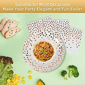 CENLBJ Disposable Paper Plates 100 Pack-White and Rose Gold Paper Plates 50x9&Gold Dot Napkins 50x6.5,Paper Plates and Napkins Party Supplies for Weddings,Birthdays,Bridal Parties,All Occasions