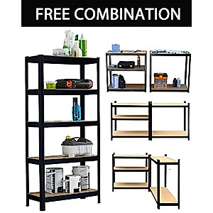 Standing Shelving Adjustable Height Non-Slip Feet Separable Rack Shed Storage Shelves Unit Adjustable Height Non-Slip Feet Separable Rack Unit 66.1"x29.5"x11.8" BLACK 5 Tier (386lb Per Shelf) 1930lb