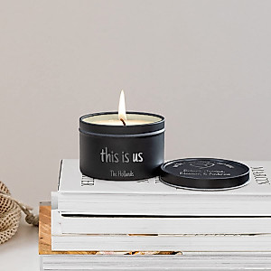 Personalized 8-oz Soy Candle in Black Metal Tin - Include Your Custom Text and Artwork - Select from a Variety of Scents - Engraved with Silver Lettering and Art (Fresh Pine)