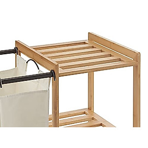 TRINITY EcoStorage 3-Bag Bamboo Laundry Station, Laundry-Room Organization and Dirty Clothes Hamper with 3 Shelves for Bedroom, Closet, Dorm Room and More, Bronze Poles