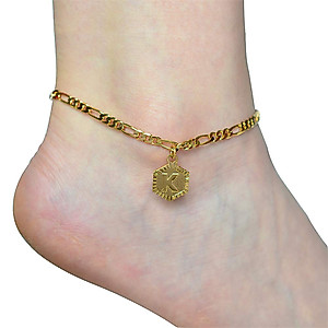 Initial Ankle Bracelets for Women Men, 18K Gold Silver Figaro Cuban Link Anklet Bracelet for Women Teen Girls, Custom Name Gold Anklet with Initials