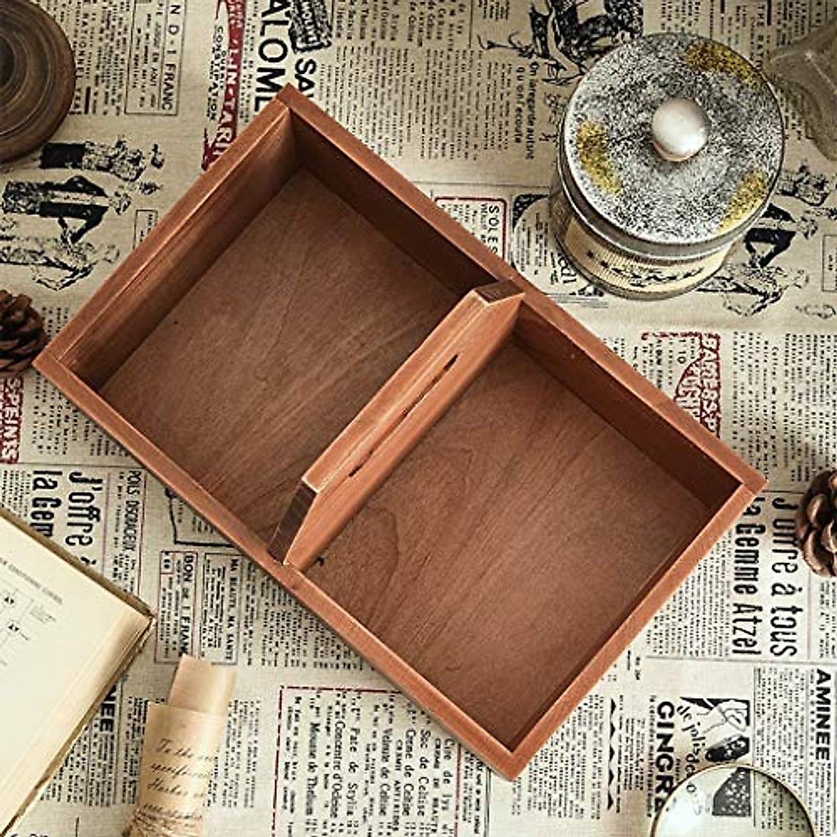 Storage Newspaper Baskets Postcard Folder Wooden Office Desktop Box Home Old Retro Finishing Box Magazine Rack (Color : B)