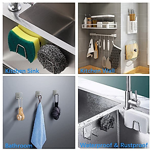 LYART 4Pcs Premium Sink Sponge Holder for Kitchen Sink Caddy Brush - SUS304 Stainless Steel Waterproof Rustproof Quick Drying Strong Self Adhesive (1. Silver X 4Pcs)