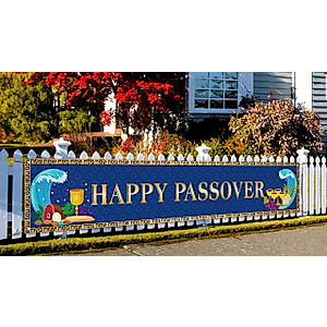 Happy Passover Fence Banner Jewish Pesach Seder Party Yard Porch Sign Indoor Outdoor Decoration Photo Booth Backdrop