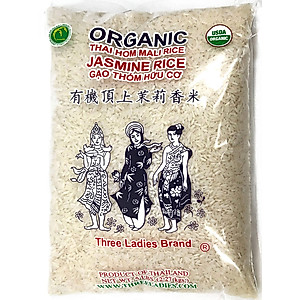 Three Ladies USDA Organic Thai Long Grain Jasmine Rice 5 Pounds, Product of Thailand