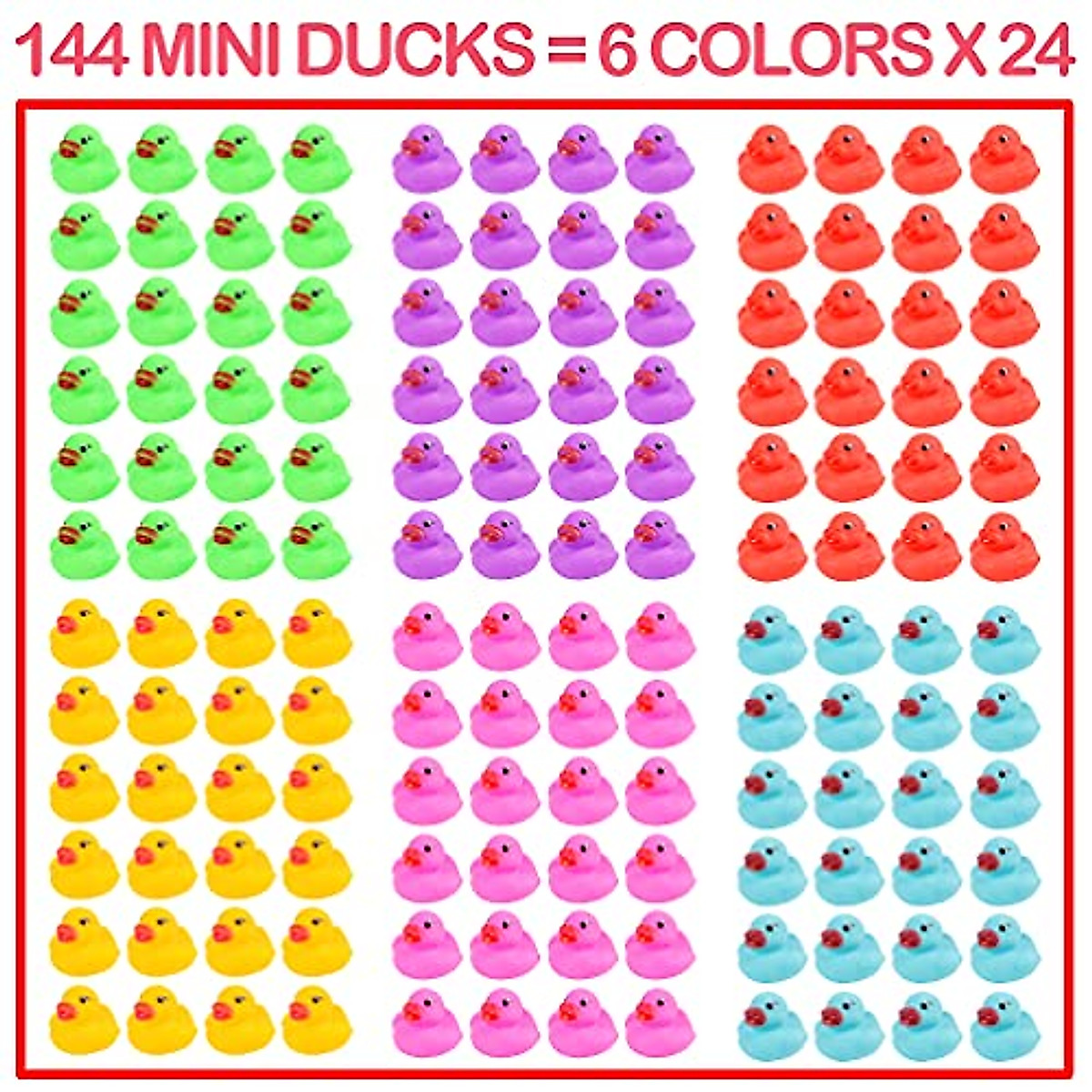 144-Pack Mini Rubber Ducks Set, Mini Colorful Rubber Duckies Bath Toy for Child,Float & Squeak Tiny Ducks Pool Toy Set for Kids Party Favors,Birthday Party Supplies,Prize Rewards