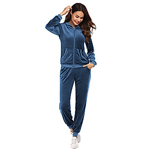 HOTOUCH Women's Sweatsuit Set Velour Hoodie Pocket Tracksuits jogging suits