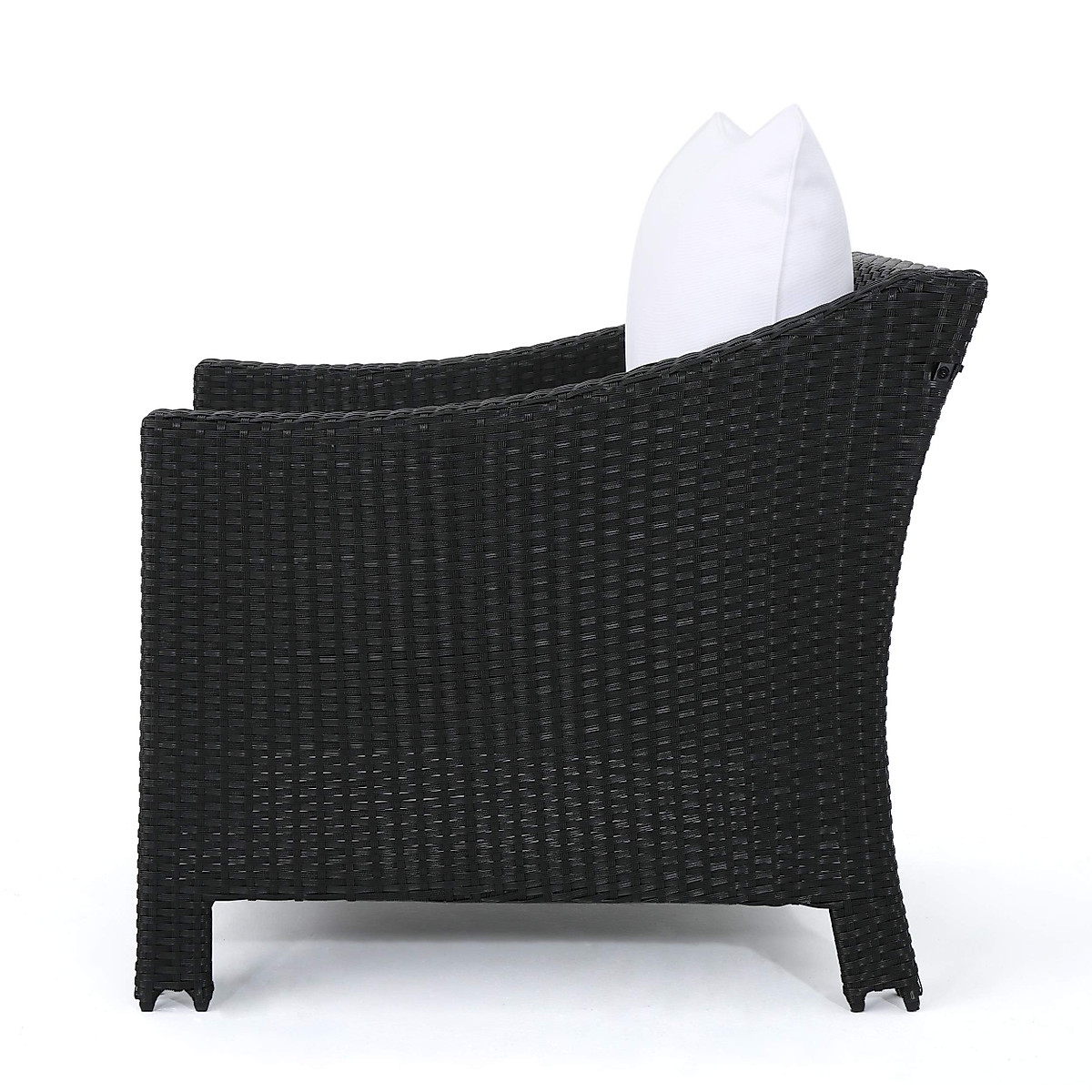 Christopher Knight Home Antibes Outdoor Wicker Club Chairs with Water Resistant Cushions, 2-Pcs Set, Black / White Cushion