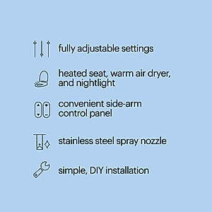 Brondell SE400-EW Swash SE400 Electric Bidet Toilet Seat With Heated Seat, Oscillating Stainless Steel Nozzle, Warm Air Dryer, Night Light, Gentle Close Lid, White Side Arm Control, Elongated