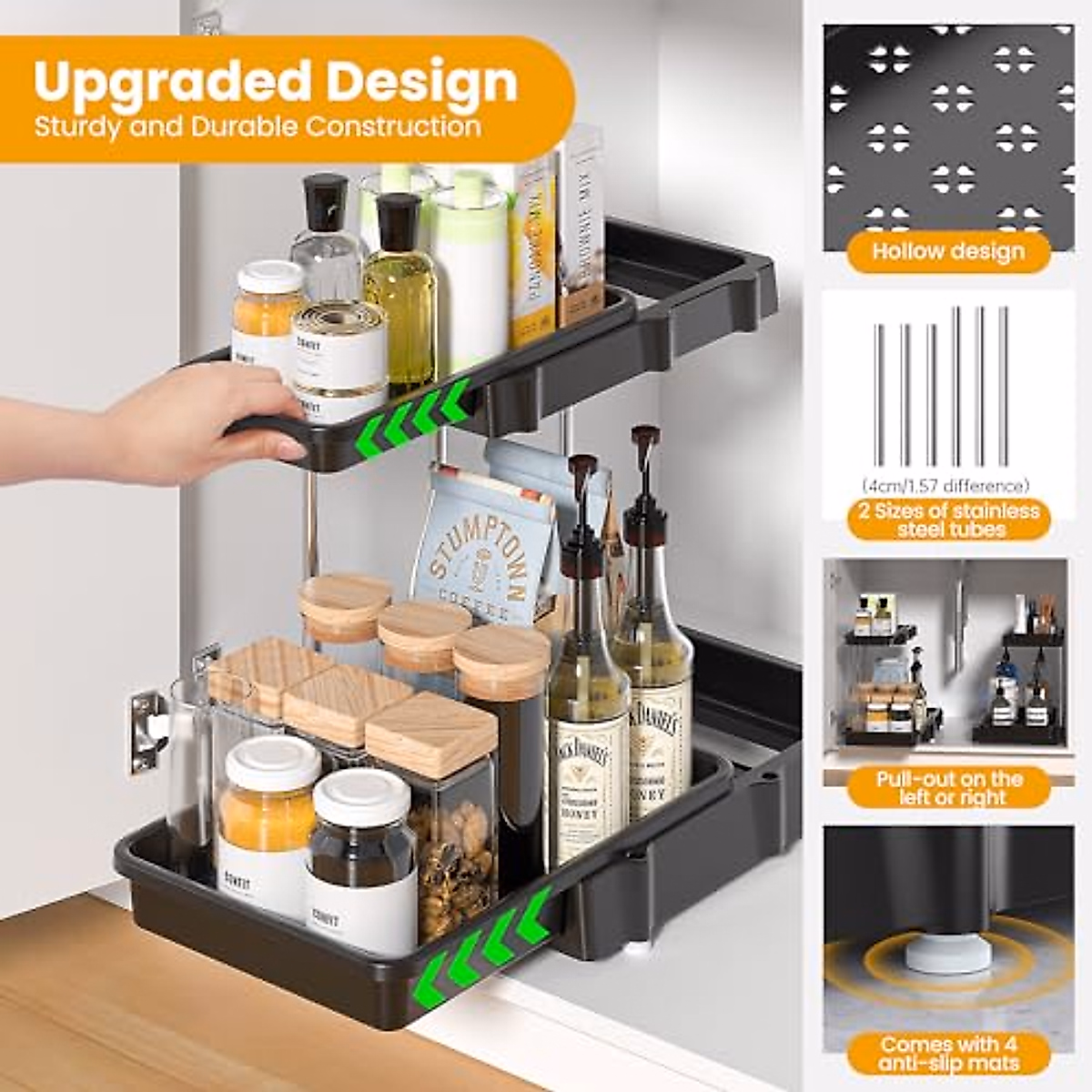 Trusthere Under Sink Organizers and Storage, 2-Tier Sliding Kitchen Sink Organizer, Bathroom Organizers and Storage Shelf Drawer, L-shapeUnder Sink Storage for Kitchen Bathroom Cabinet