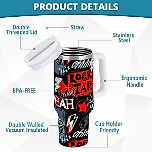 Emelivor Headphones Stars Black 40 oz Tumbler with Lid and Straw Insulated Tumblers with Handle Leak Proof Travel Coffee Mug Water Cup Bottles Fits in Car Cup Holder