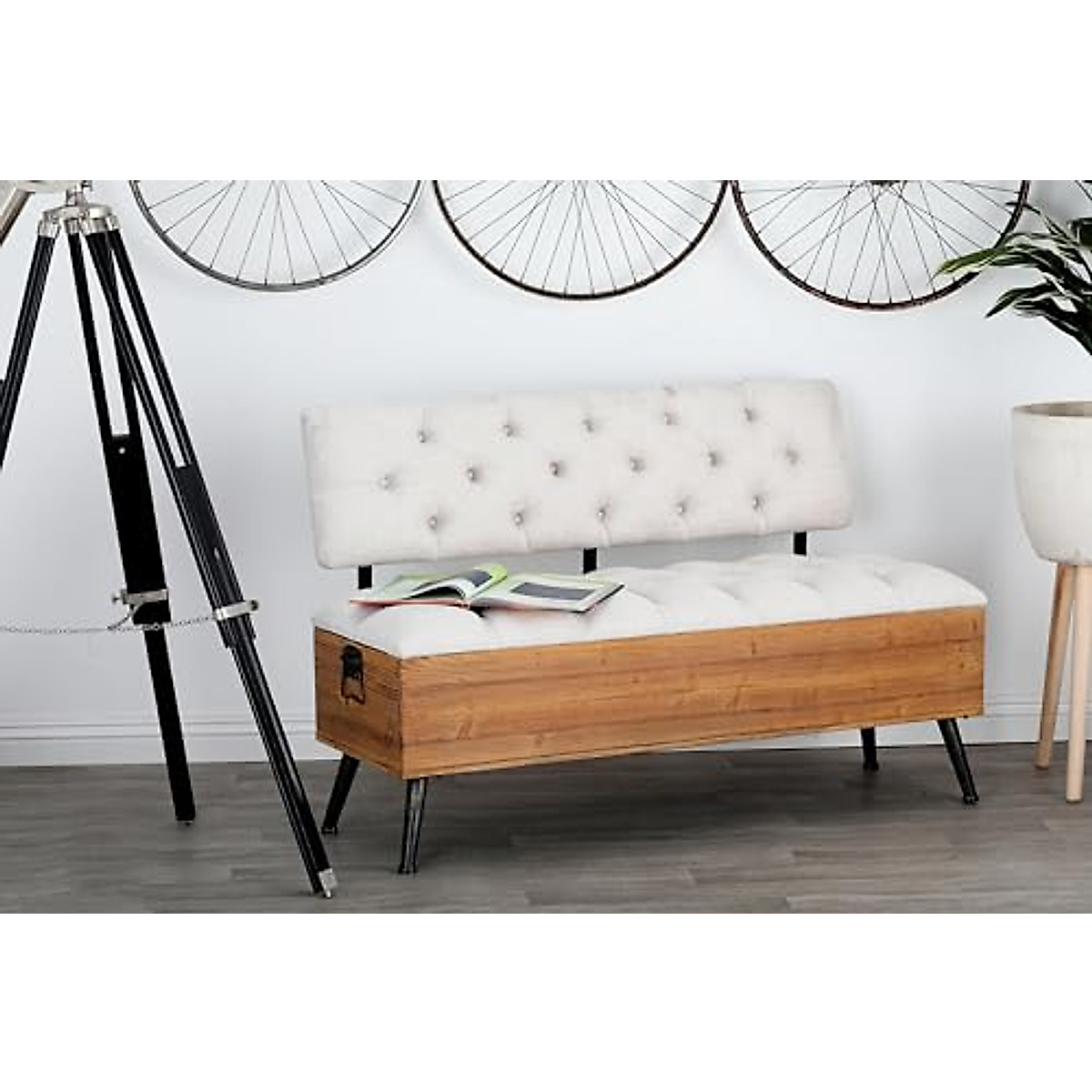 Deco 79 Wood Room Storage Bench Entryway Bench with Cream Tufted Seat and Back, Bench 48" x 20" x 30", White