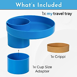 My Travel Tray Round, USA Made. Easily Convert Your existing Cup Holder to a Tray and Cup Holder for use in a Car Seat, Booster, Stroller, Golf Cart and Anywhere You Have a Cup Holder! Blue