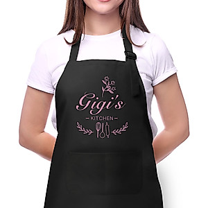 Gigi Gifts,Gigi's Kitchen Cooking Aprons for Women Grandma,Adjustable Baking Chef Aprons with 2 Pockets, Mother's Day Thanksgiving Christmas Apron Gifts for Gigi Grandma Mom