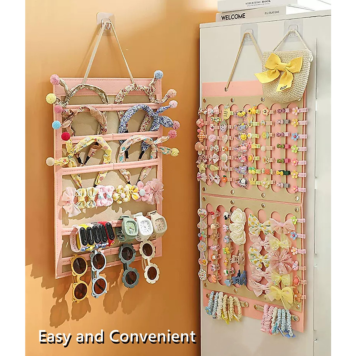 Aiqriwv 2 Pack Hair Bows Holder,Hair Clips Storage Hanger Large Capacity,Hair Bows Organizer Wall Hanging for Girl Room,Hair Accessories Organizer（White）