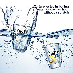 2 Pieces Dirty 30 Shot Glass 2oz Black and Gold Funny 30th Birthday Party Wine Glasses for Women and Men Present Celebrate Happy Thirty birthday Decoration