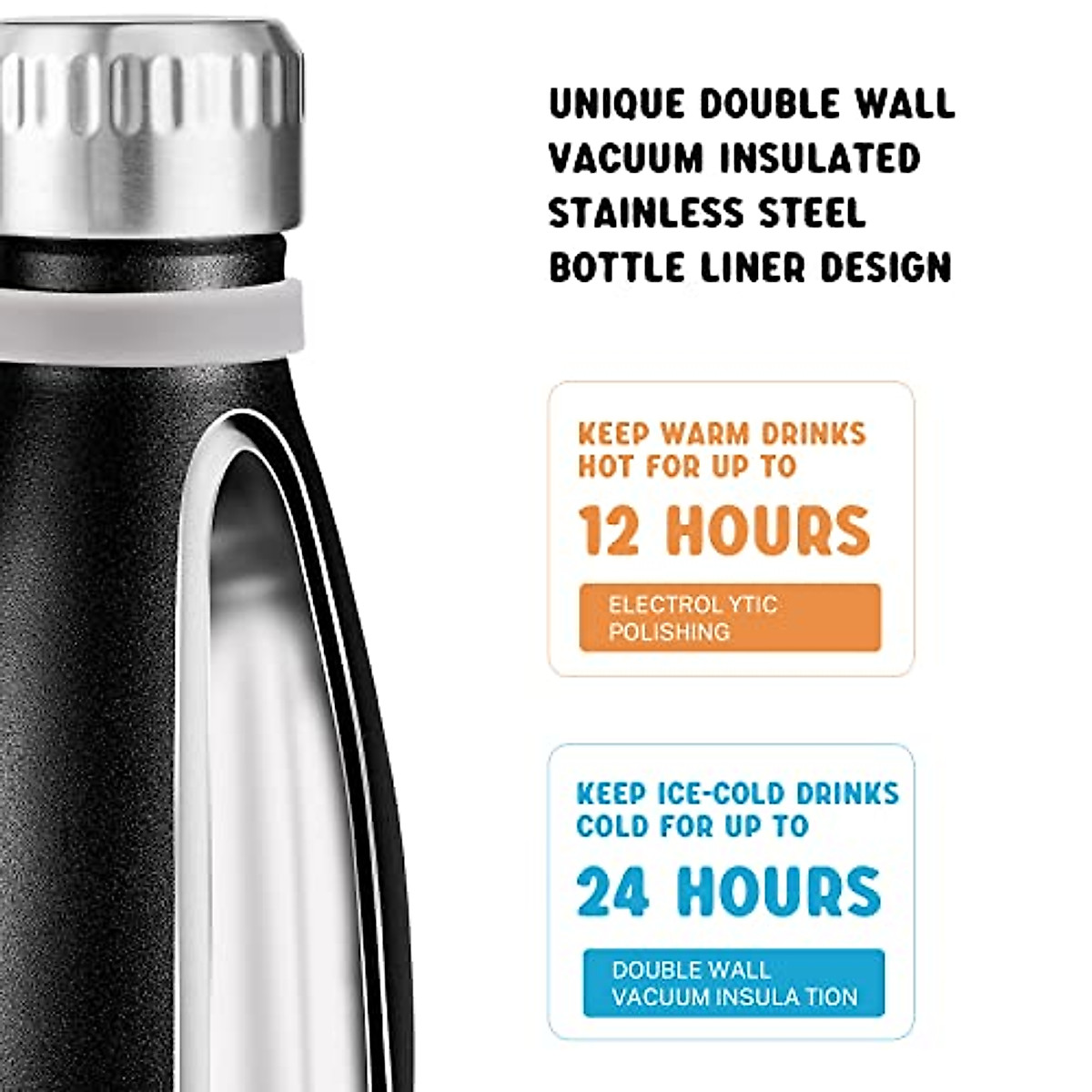 Mollcity 9 oz Water Bottle-Stainless Steel Water Bottle for School Insulated Vacuum Metal Leak Proof Cola Shape Mini Water Bottle for Boys Girls(Black)