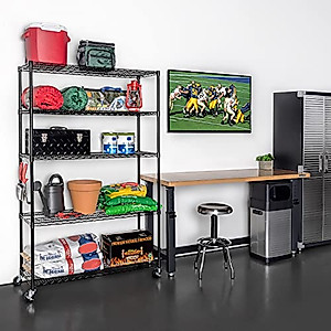 Seville Classics UltraDurable Heavy Duty NSF Solid Steel Wire Rack Storage Unit, Organizer for Garage, Warehouse, Office, Restaurant, Classroom, Kitchen, Black, 5-Tier Shelving, 48" W x 18" D