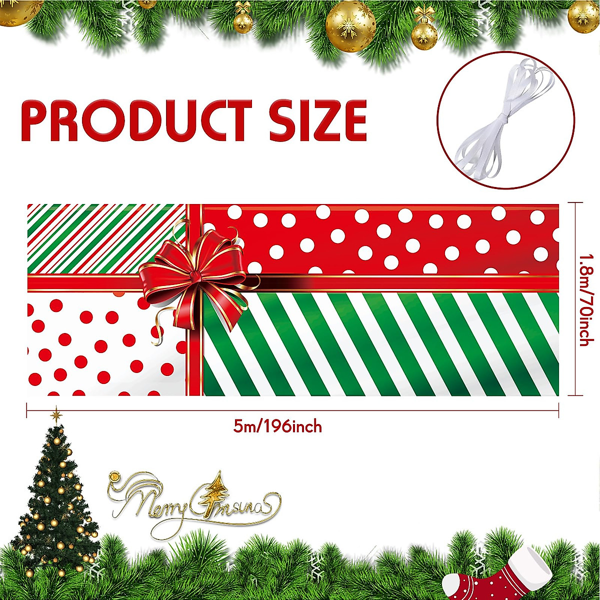 Wovweave Christmas Banners Merry Box Outdoor Wall Cover Decorations Hanging Backdrop Banner for New Year Mural Winter Holiday Party Background Supplies