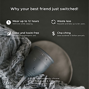 Saalt Soft Menstrual Cup - Super Soft and Flexible - Best Sensitive Cup - Wear for 12 Hours - Tampon and Pad Alternative (Grey, Regular)