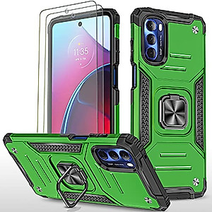 AYMECL for Moto G Stylus 2022 Case, with Nano Explosion-Proof Film [2 Pack], Military Grade Double Shockproof with Kickstand Case for Motorola G Stylus 2022-Green
