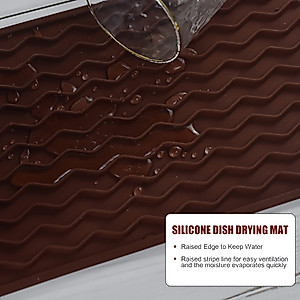 Silicone Dish Drying Mat, Non-Slip Easy Clean Sink Mat Large Heat-resistant Dish Drainer Mat for Kitchen Counter, Sink, Refrigerator or Drawer liner (12" x 6", COFFEE)