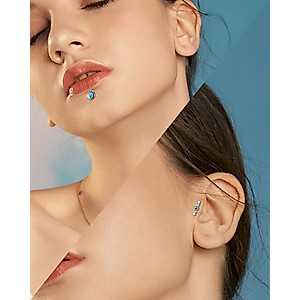 Melighting Labret Jewelry Internally Threaded 16G Blue Glitter Planet Labret Stud Stainless Steel 316L Moon Helix Earrings Star Tragus Conch Piercing Jewelry for Women