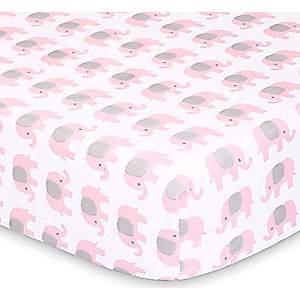 The Peanutshell Fitted Crib Sheet Set for Baby Girls, Pink Elephant & Hearts, 2 Pack Set