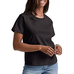 Hanes Comfortblend Essentials, Cotton Crewneck Tee, Classic Fit T-Shirt for Women, Black