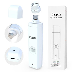 IDMD dog nail trimmers-Powerful 2-Speed dog nail grinder-with safe LED lighting and battery capacity indicator light & type-c USB rechargeable quiet pet nail grinder clipper for dogs/cats(White)