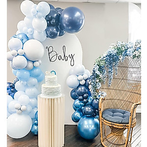 Blue White Balloons Set, 60 Pcs 12 Inch Metallic Chrome Blue Balloons Pearl Blue Balloons Light Blue Balloons Blue White Balloons for Baby Shower, Birthday, Bridal Shower, Wedding Party Decoration