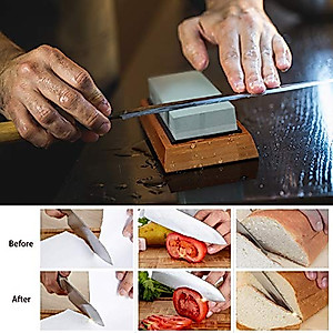 Knife Sharpening Stone Set,4 Side Grit 400/1000 3000/8000 Water Stone,Whetstone Kit with Non-slip Bamboo Base,Flattening Stone,Angle Guide,Leather Strop,Polishing Compound and Honing Guide.