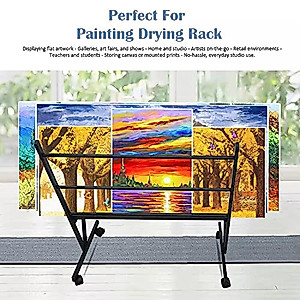 Metal Art Large Print Rack 36.6"x25.6"x35.4" Movable Arts Crafts Drying Print Racks with Castors Artist Storage and Display Rack Stand for Display of Canvas, Prints, Panels, Posters, Art Gallery