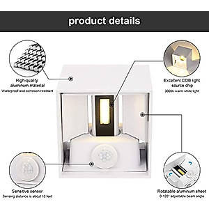 INHDBOX Motion Sensor LED Wall Lighting Sconce, 7W Warm Light Outdoor Waterproof Adjustable Wall Lamp, Motion Detector Garden/Hallway/Pathway Porch Light