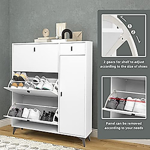 ARTETHYS Shoe Cabinet-Freestanding Shoe Storage Cabinet 22 Pair Shoe Rack Storage Organizer with 3 Flip Drawers-White Modern Shoe Organizer Cabinet with Doors for Entryway