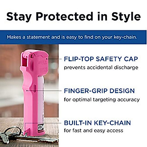 Mace Brand Personal Pepper Spray (Hot Pink) – Accurate 12’ Powerful Pepper Spray with Flip Top Safety Cap, Leaves UV Dye on Skin – Great for Self-Defense