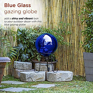 Alpine Corporation 10" Diameter Indoor/Outdoor Glass Gazing Globe Festive Yard Décor, Blue