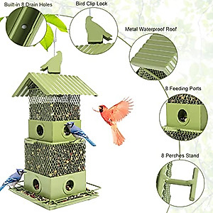 Metal Bird Feeder for Outside,6.2 lbs Large Capacity for Outside Hanging Bird Feeder for Wild Birds Chew-Proof and Water Resistant Wild Bird feeders for Cardinal, Finch, Chickadee, Blue Jay(Green)