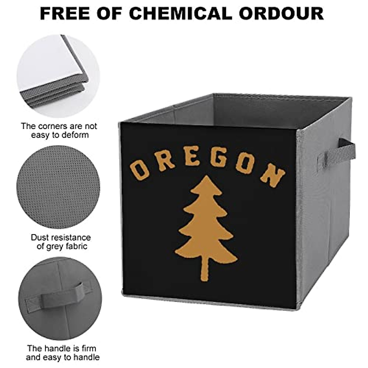 Oregon Douglas Pine Tree Storage Bins Cubes Foldable Fabric Organizers with Handles Clothes Bag Book Box Toys Basket for Shelves Closet 10.6"