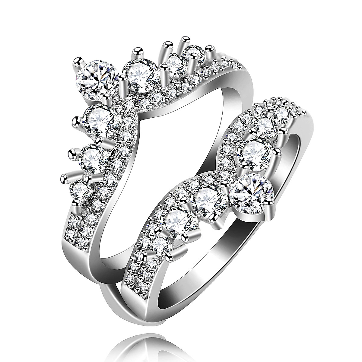 Uloveido Women's Simulated Diamond Princess Crown Ring Wraps and Enhancers Wedding Engagement Rings Guard Enhancer Double Band (Size 6)