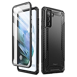 Clayco Xenon Case for Samsung Galaxy S21 FE 5G, [Built-in Screen Protector] Full-Body Rugged Cover Compatible with Fingerprint Reader, 6.4 inch 2022 Release (Black)