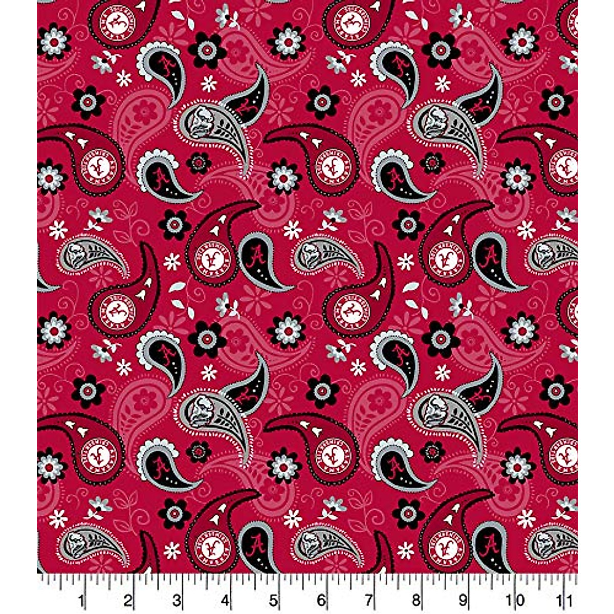 Sykel Enterprises University of Alabama Cotton Fabric with Paisley Design-Newest Pattern-Alabama Crimson Tide Cotton Fabric