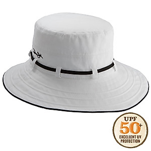 Panama Jack Women's Contrast Cotton Bucket Sun Hat with Sizing Tie, 3" Brim (White)